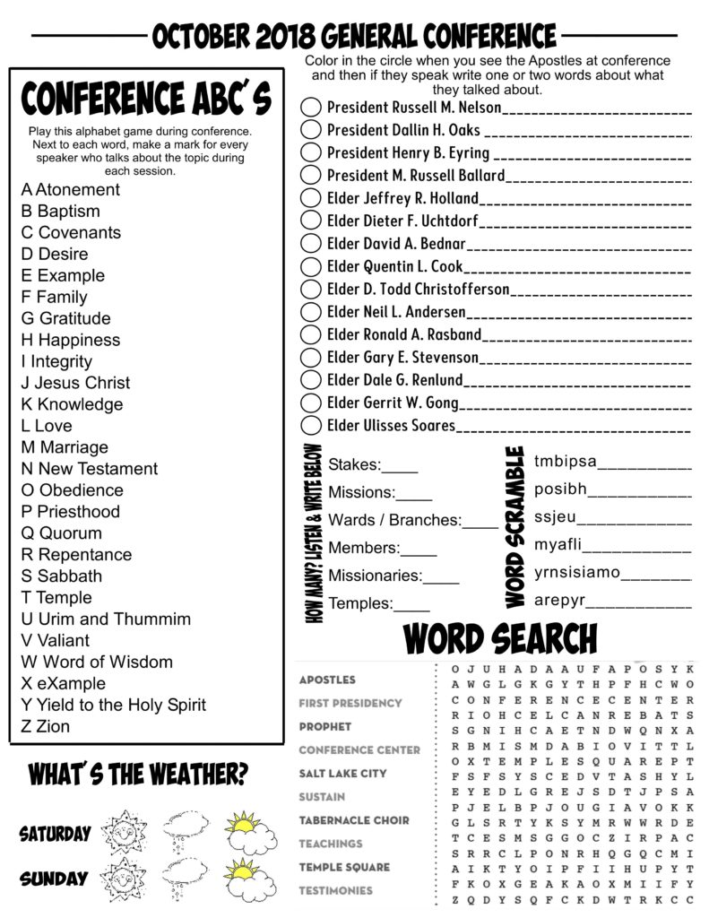October 2018 General Conference to do page – The Idea Door
